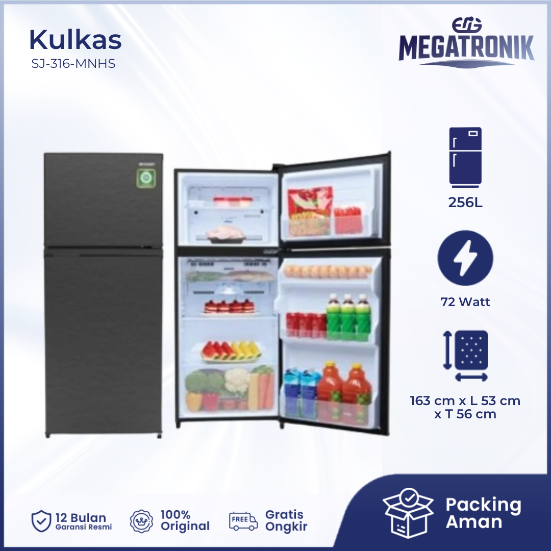 KULKAS 2 PINTU - SHARP 2 DOOR SJ316MNHS (Black) - EJG Elektronik